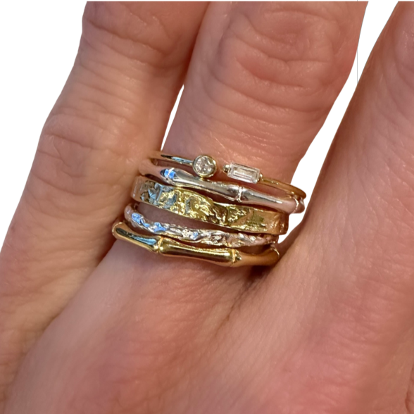 5 Stack Gold & Silver Rings with Diamond Simulant Ring – Lindsey Kate ...